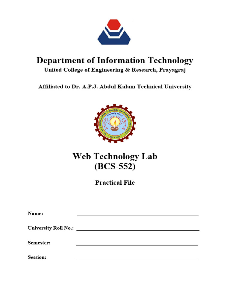 (UPDATED) Web - Technology - Lab - File - (BCS552) - 2024 | PDF | Html | World Wide Web