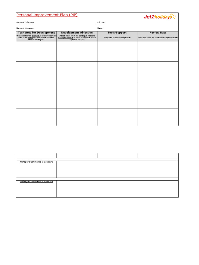 Personal Development Plan Blank Template | PDF