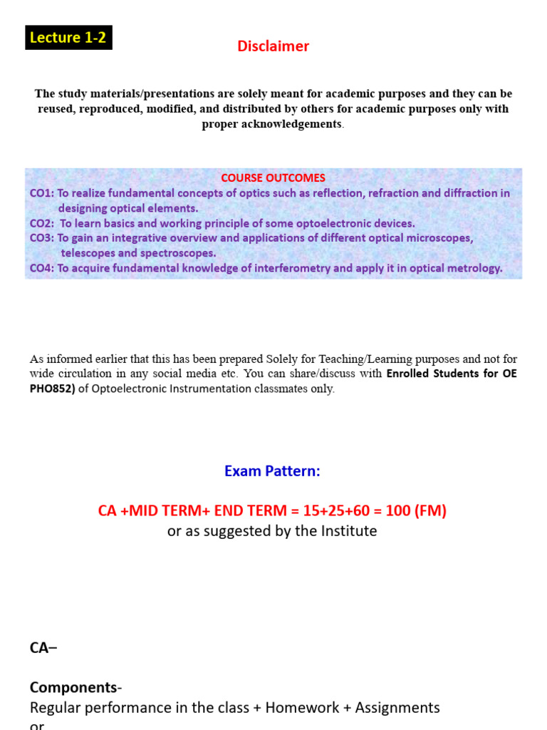 Optoelectronic Instrumentation Course Guide | PDF | Spectroscopy ...