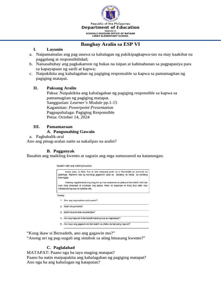 Semi-Detailed Plan Esp-Day 1 | PDF