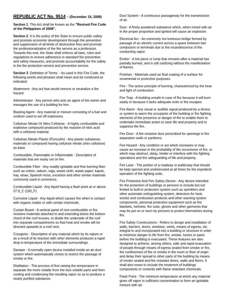 RA 9514 Codal | PDF | Fires | Fire Safety