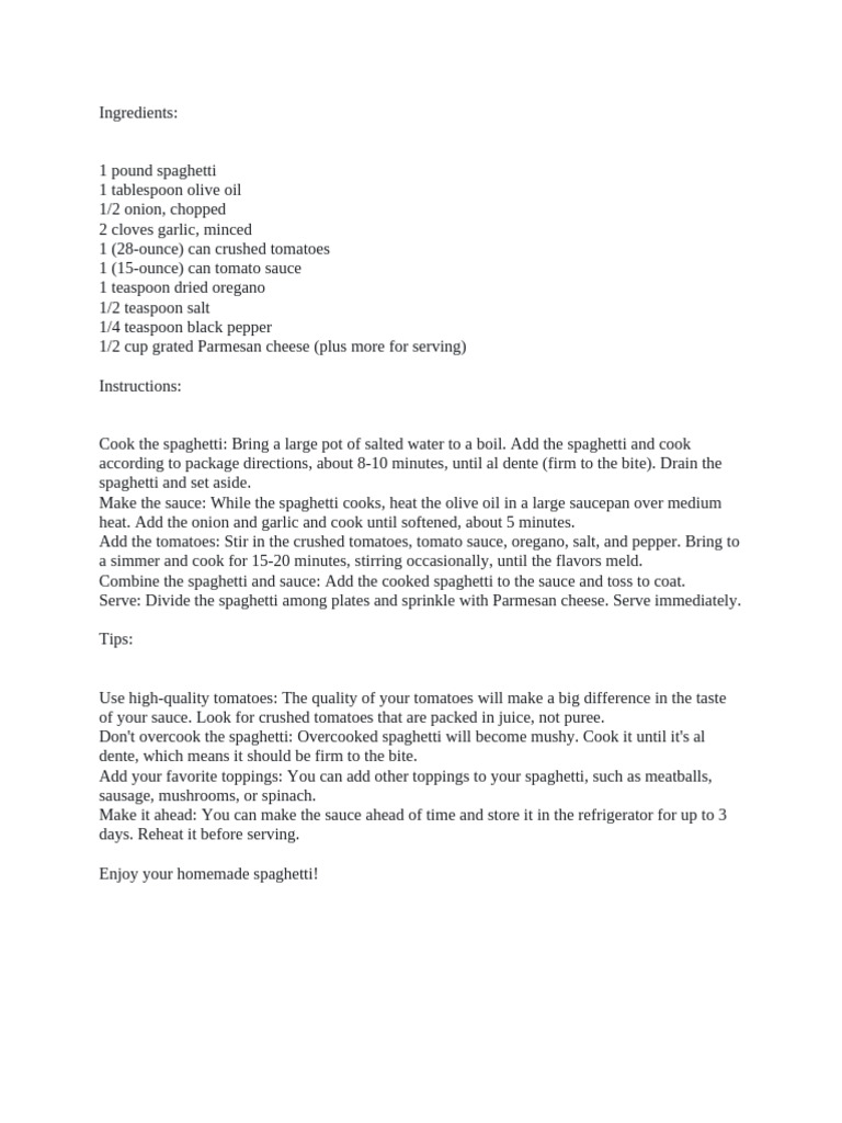 HOW TO MAKE A SPAGHETTI | PDF