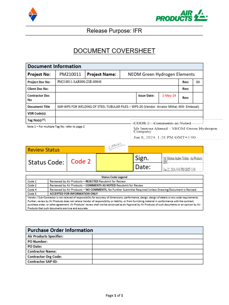 Pm210011-Sar800-Zse-00048-00-Sar-Wps For Welding of Steel Tubular Piles (WPS-20) - Arcelor ...