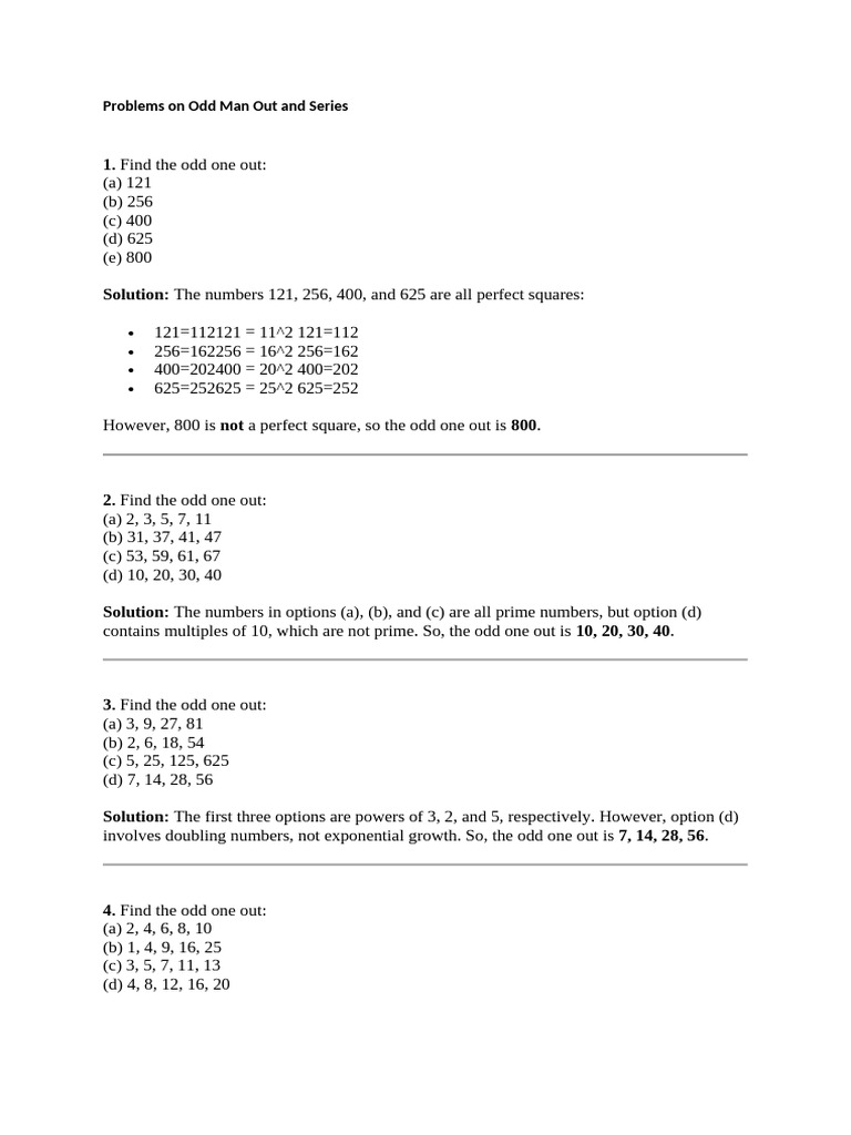 Problems On Odd Man Out and Series | PDF | Discrete Mathematics | Number Theory