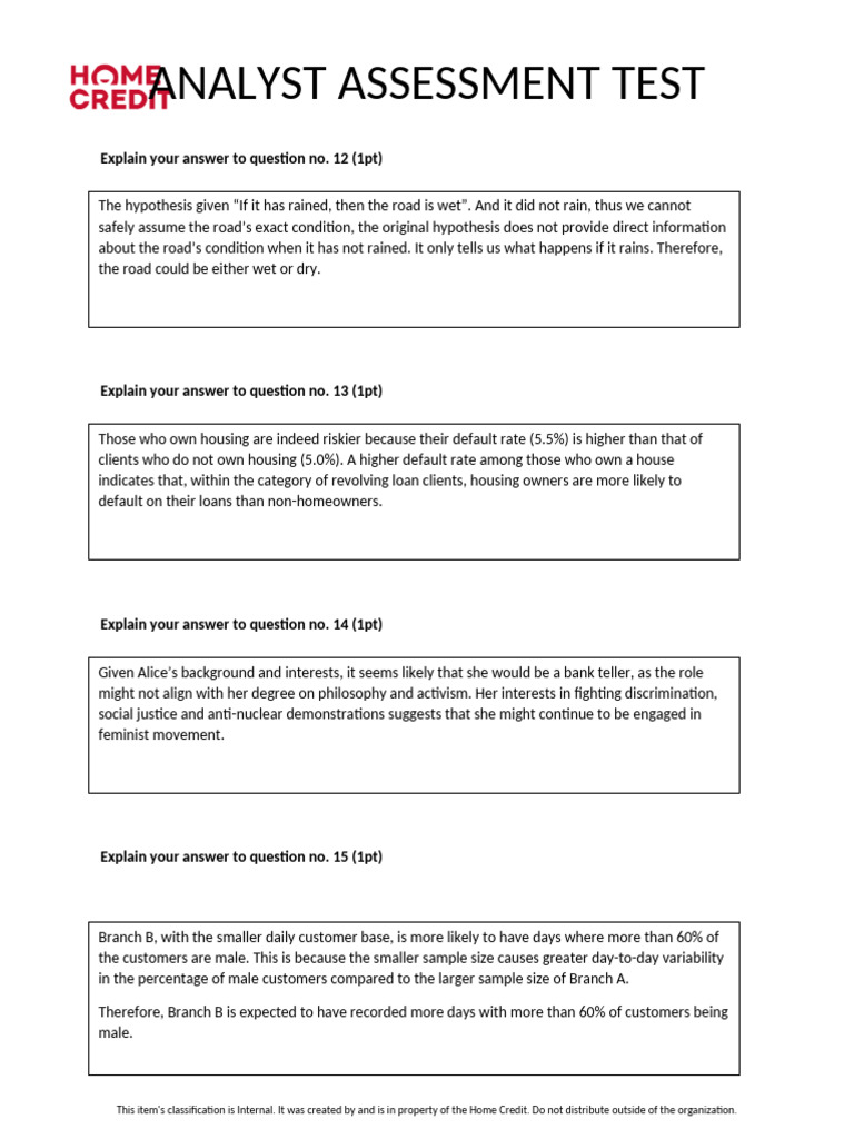 Analyst Assessment Test - Explanation Sheet | PDF | Probability