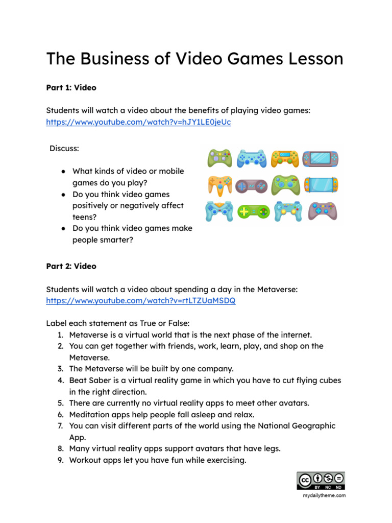 The Business of Video Games Lesson | PDF | Virtual Reality | Virtual World