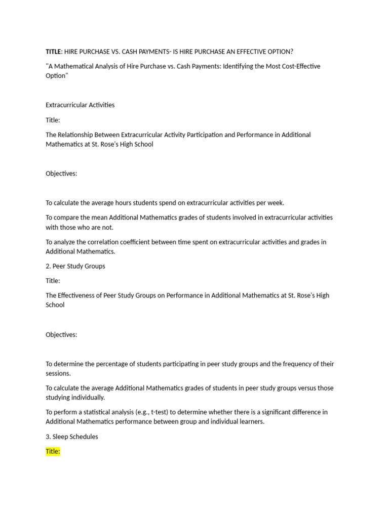 Add Maths SBA Title Options | PDF | Mathematics | Sleep