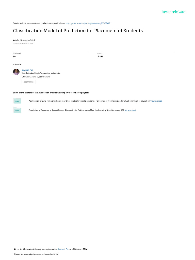 Classification Model of Prediction For Placement of Students | PDF | Data Mining | Statistical ...