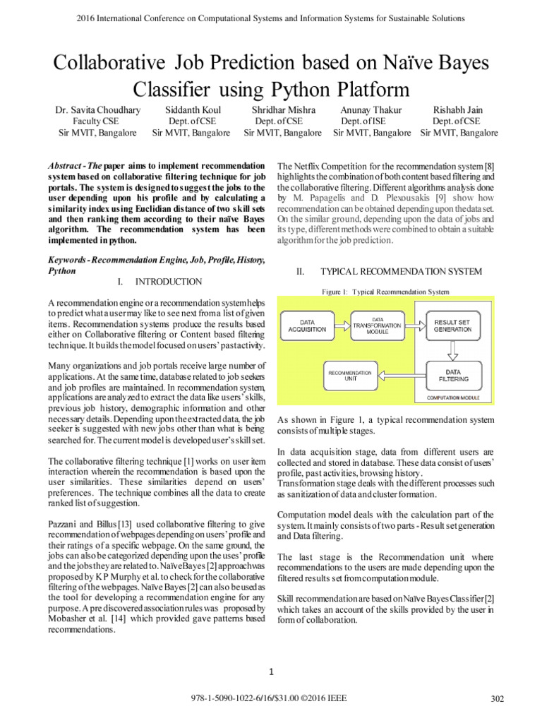 Collaborative Job Prediction Based On Nave Bayes Classifier Using Python Platform | PDF | Mean ...