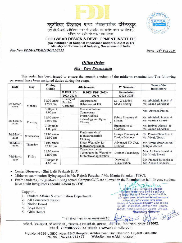 FDDI Midterm Exam Schedule 2025 | PDF