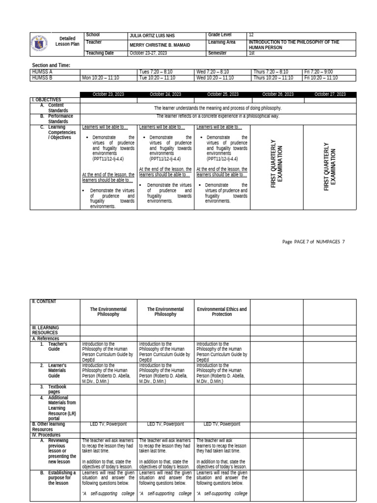DLP PHILO - OCT. 23-27, 2023 | PDF | Learning | Disciplines