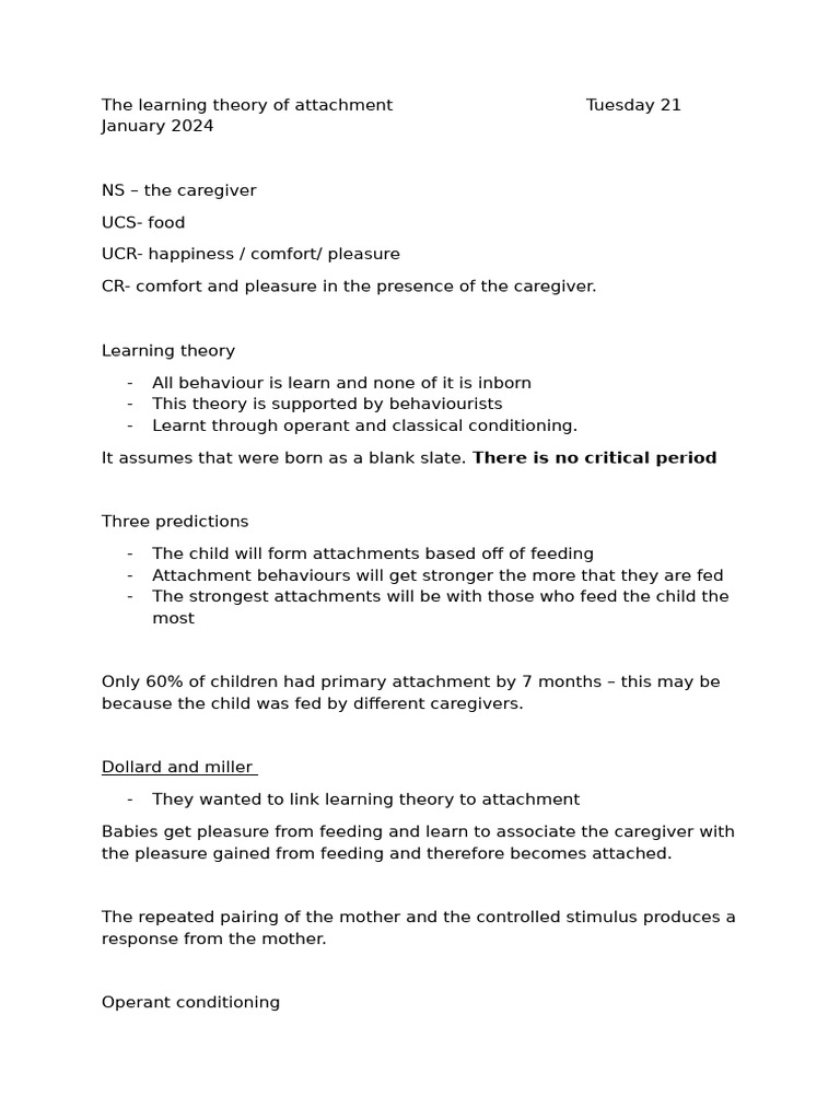 Learning Theory of Attachment Explained | PDF | Attachment Theory ...