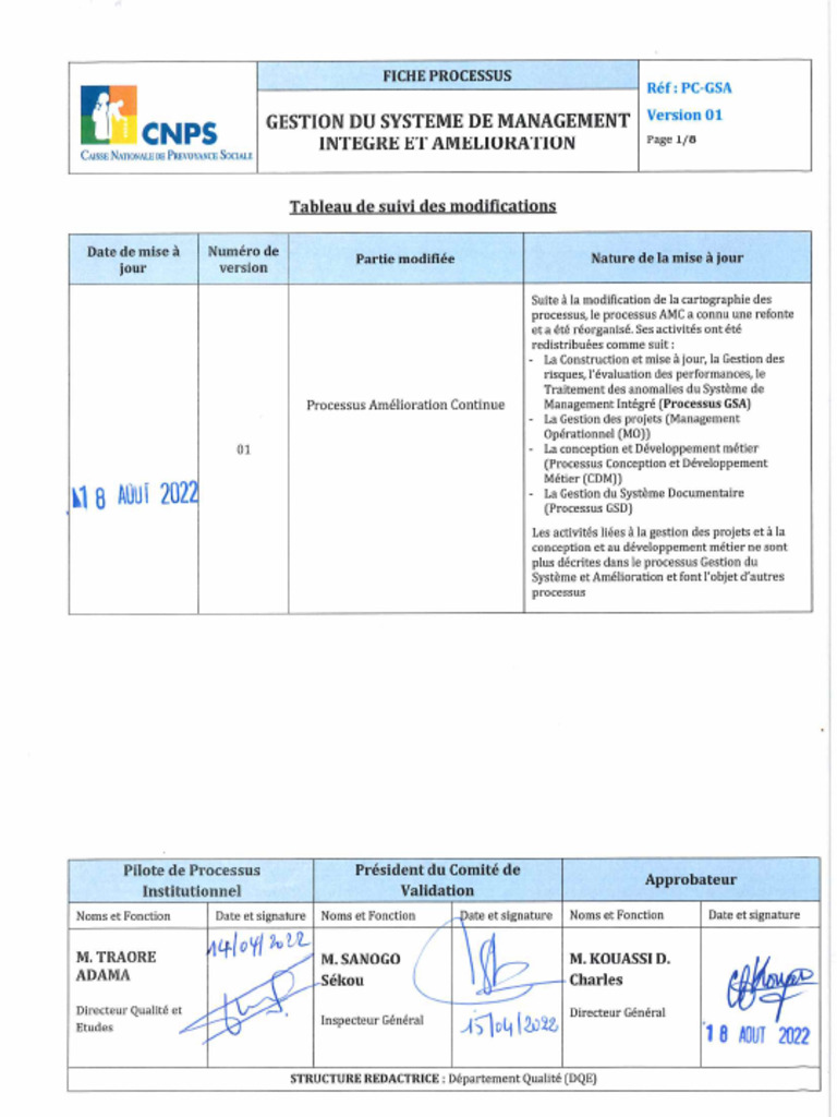 Fiche Processus Gsa Gestion Du Systeme de Management Integre Et ...