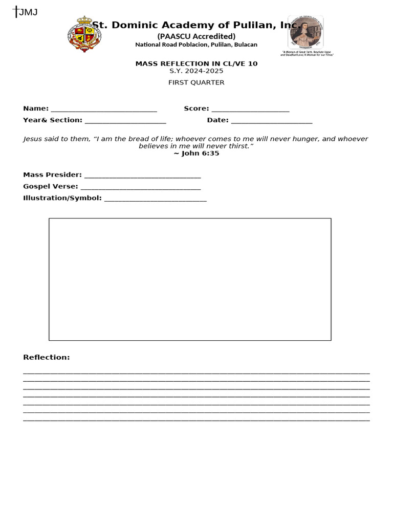 1st Quarter Mass Reflection in Clve 10 | PDF