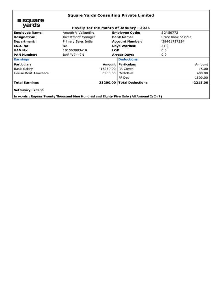 January 2025 PaySlip | PDF