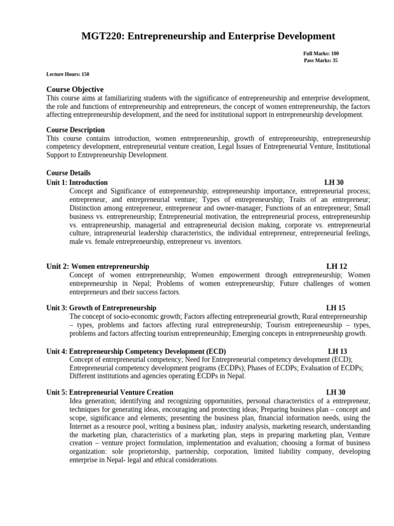 Entrepreneurship and Enterprise Development | PDF | Entrepreneurship ...