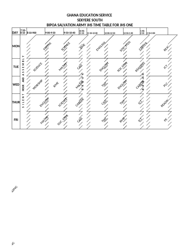 JHS Timetable for Bipoa Salvation Army | PDF