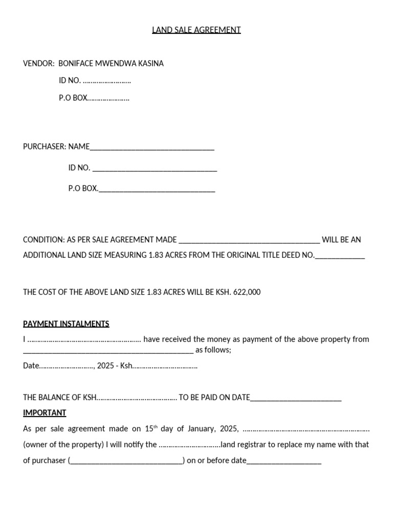 Simple Land Sale Agreement - 2025 | PDF