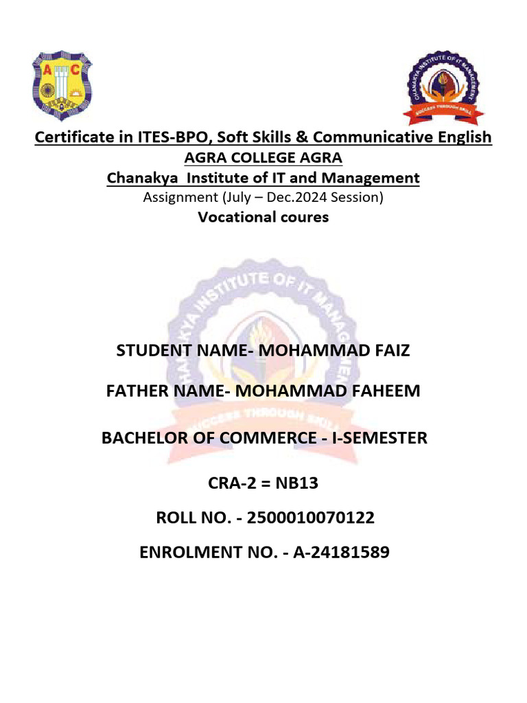ITES-BPO Certificate Assignment 2024 | PDF