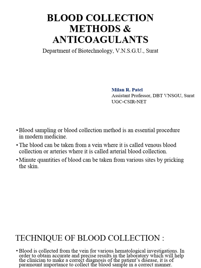 Blood Collection Methods | PDF | Coagulation | Blood Plasma