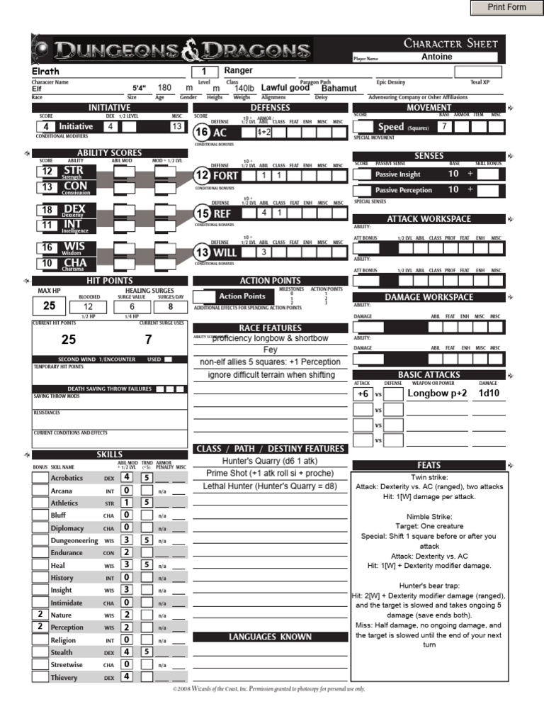 D&D 4.0 - Character Record Sheet (Please Clone First) | PDF | D20 System | Role Playing Games