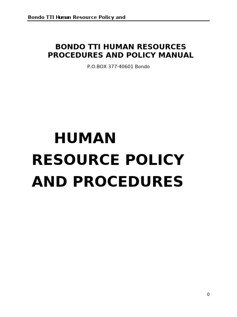 Bondo TTI HR Policy Manual | PDF | Employment | Recruitment
