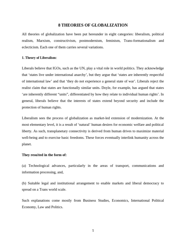 8 Theories of Globalization | PDF | Globalization | Marxism