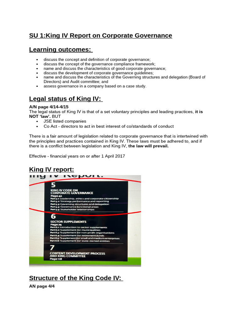 SU 1 King IV Report On Corporate Governance | PDF | Internal Audit | Audit