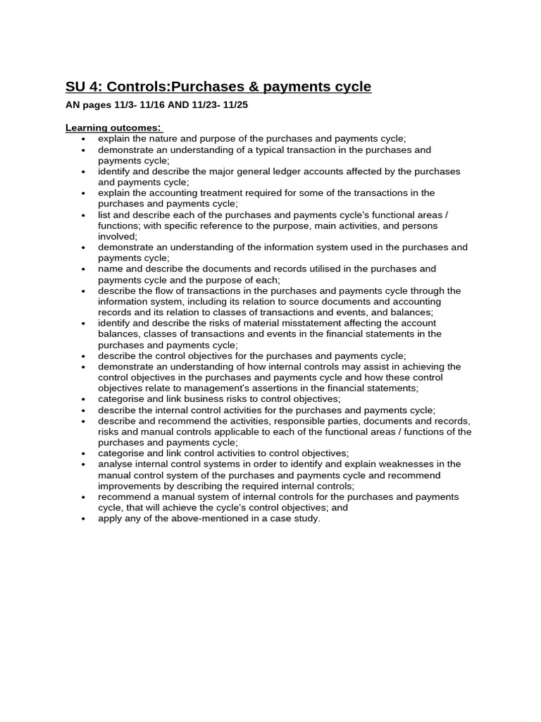 Purchases & Payments Cycle Controls | PDF | Internal Control | Payments