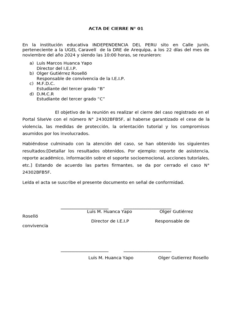 Acta de Cierre Siseve | PDF