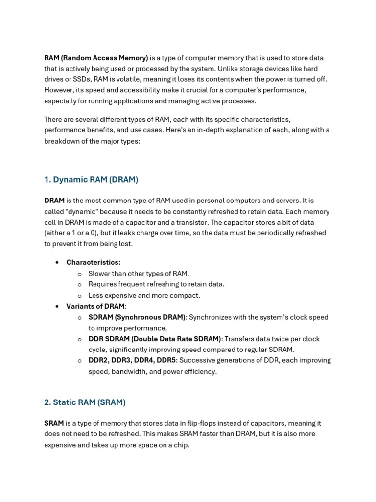 RAM (Random Access Memory) Is A Type of Computer Memory That | PDF | Random Access Memory | Read ...
