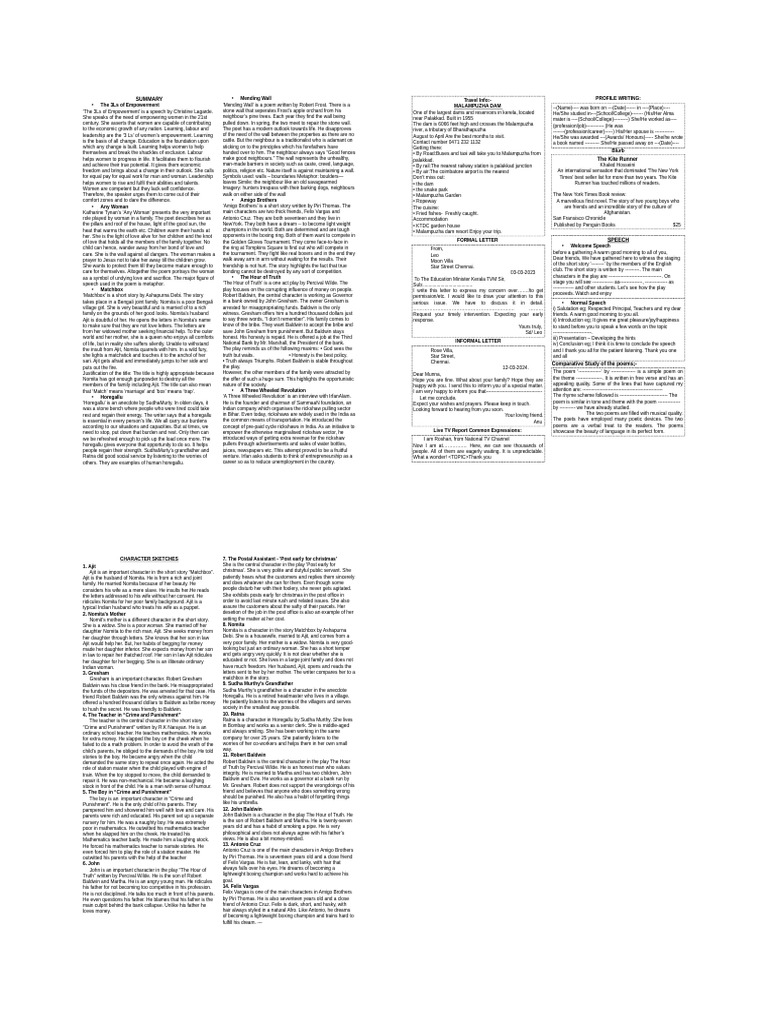 Eng Short Notes Final 1 | PDF