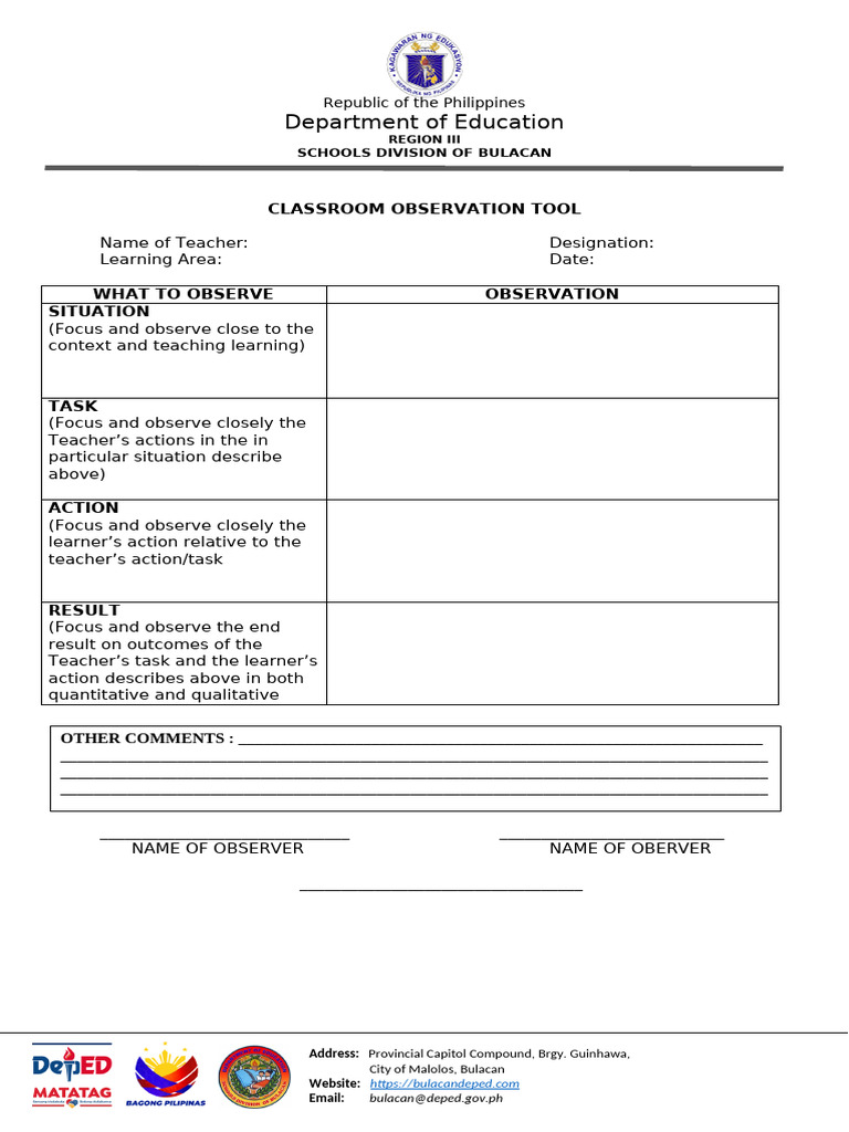 Classroom Observation Tool for DepEd | PDF