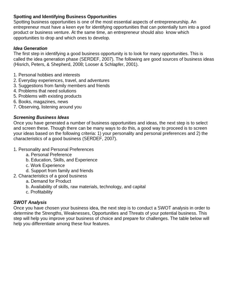 Identifying Business Opportunities Guide | PDF