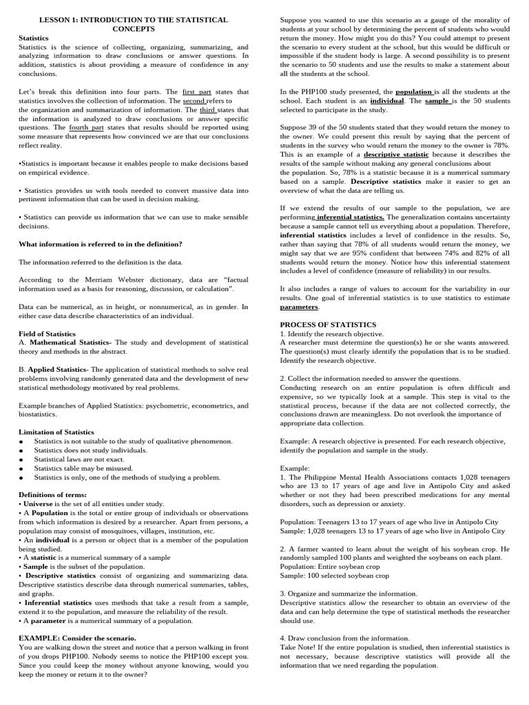 STATS MODULE | PDF | Statistics | Sampling (Statistics)