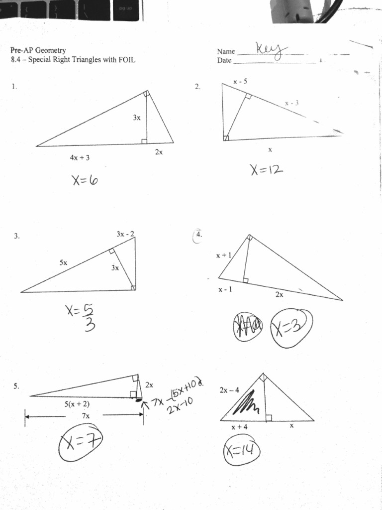 Similar Right Triangles With Quads KEY | PDF