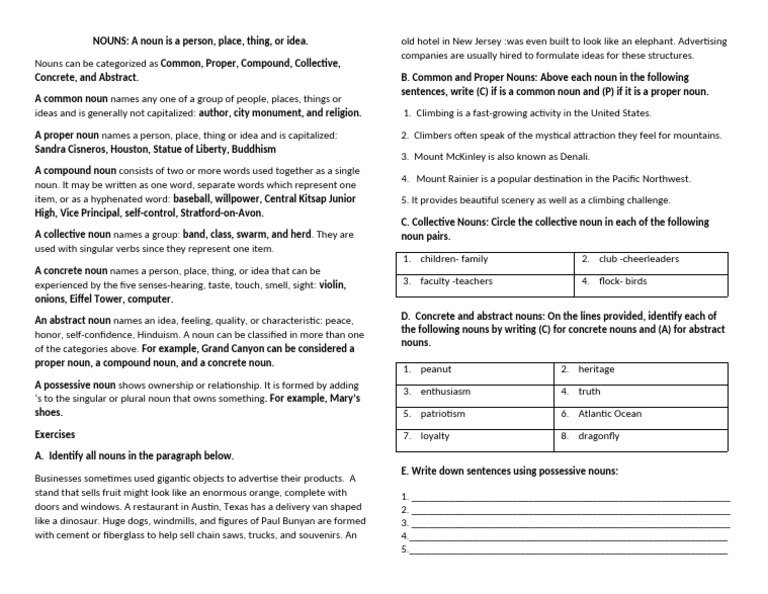 Nouns Summary and Activities | PDF | Noun | Denali