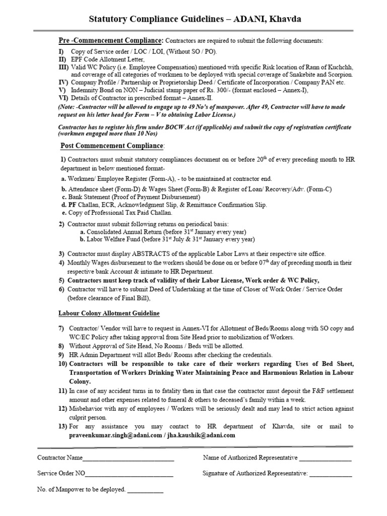Statutory Compliances Guideline | PDF | Employment | Labour Law