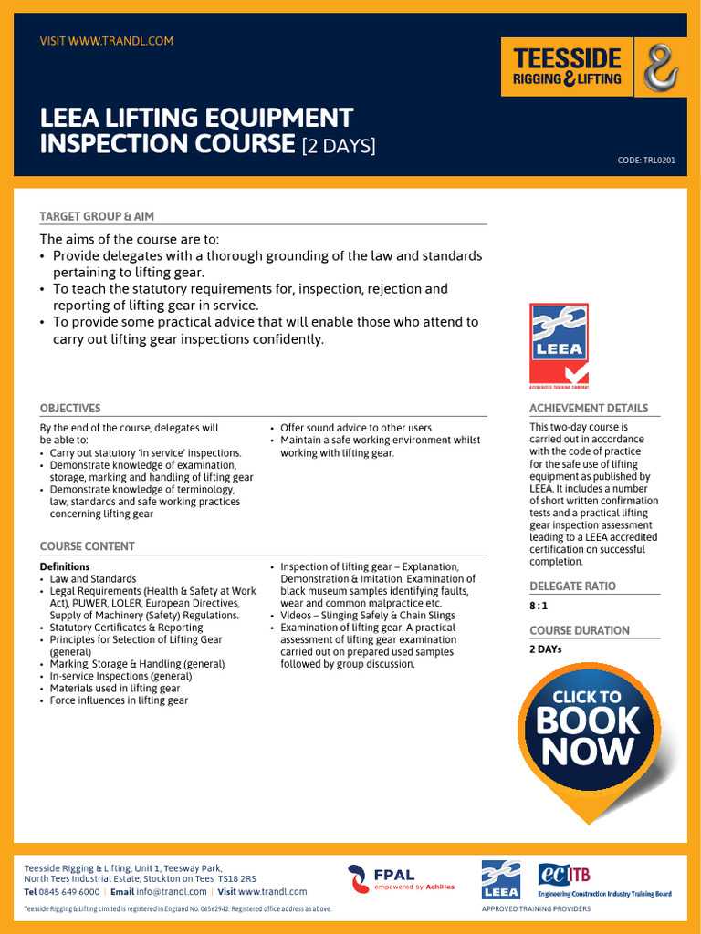 TRL0201 - LEEA Lifting Equipment Inspection Course | PDF