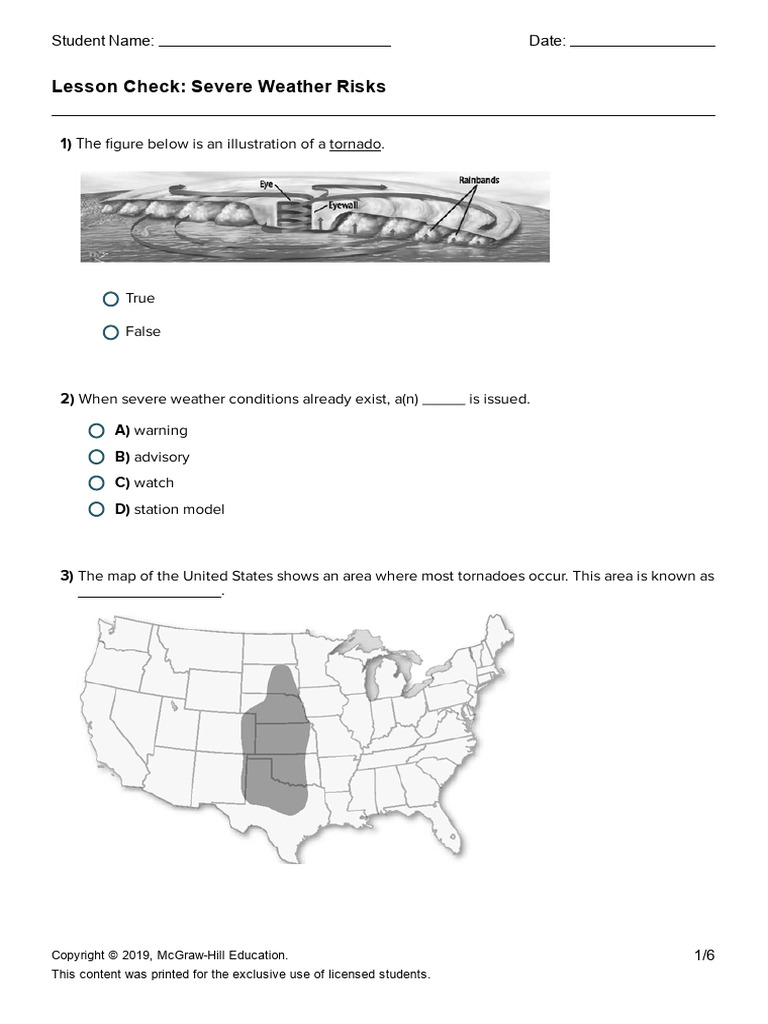 2.3 Lesson+Check - +Severe+Weather+Risks - SE | PDF | Severe Weather ...