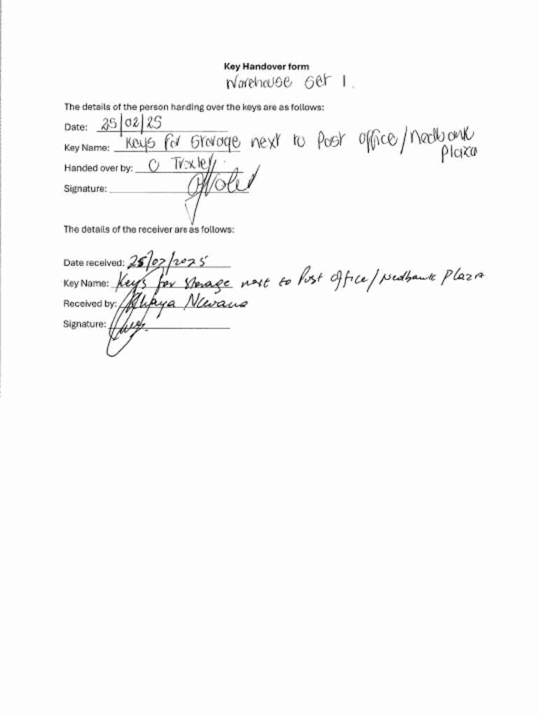 Key Handover Form | PDF