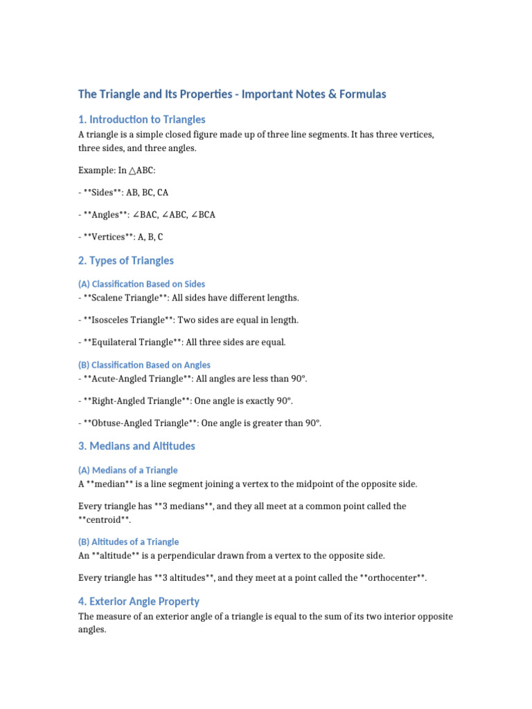 Triangle Properties Notes | PDF | Triangle | Euclid