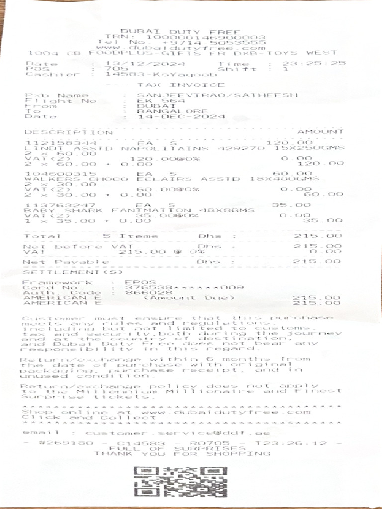 Dubai Duty Free Receipt at Airport | PDF