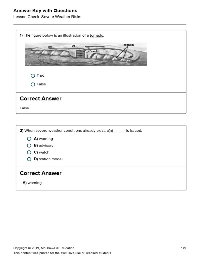 Answers of 3.2 Lesson+Check - +Severe+Weather+Risks - AK | PDF ...