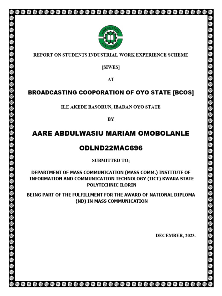 AARE ABDULWASIU MARIAM OMOBOLANLE Siwes Report | PDF | News | Radio