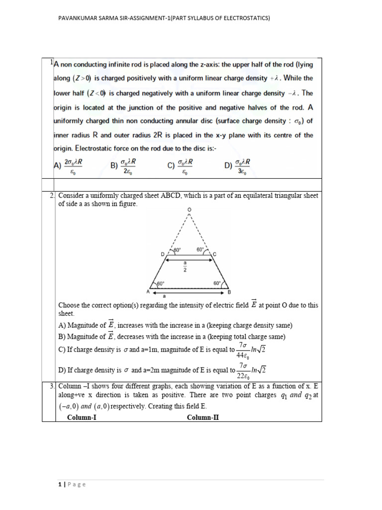 Electro Statics Dpp | PDF | Electric Field | Atomic Nucleus