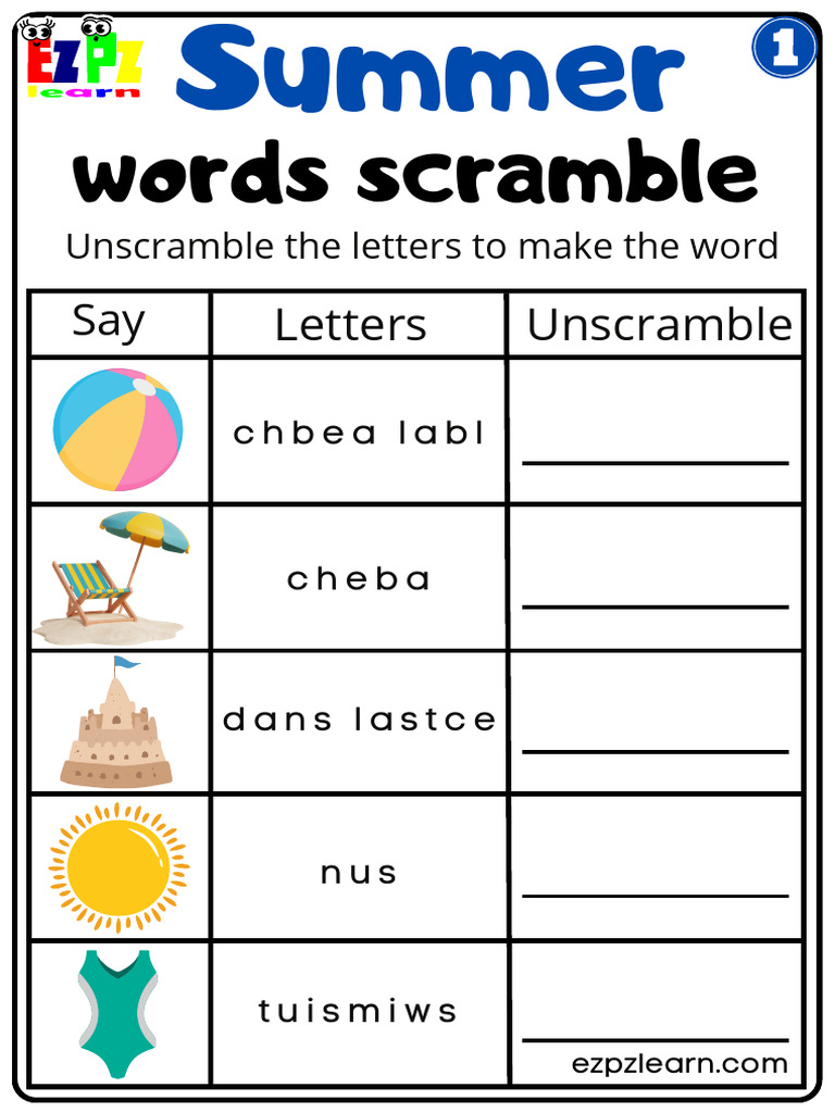 Summer Word Scramble 1 | PDF