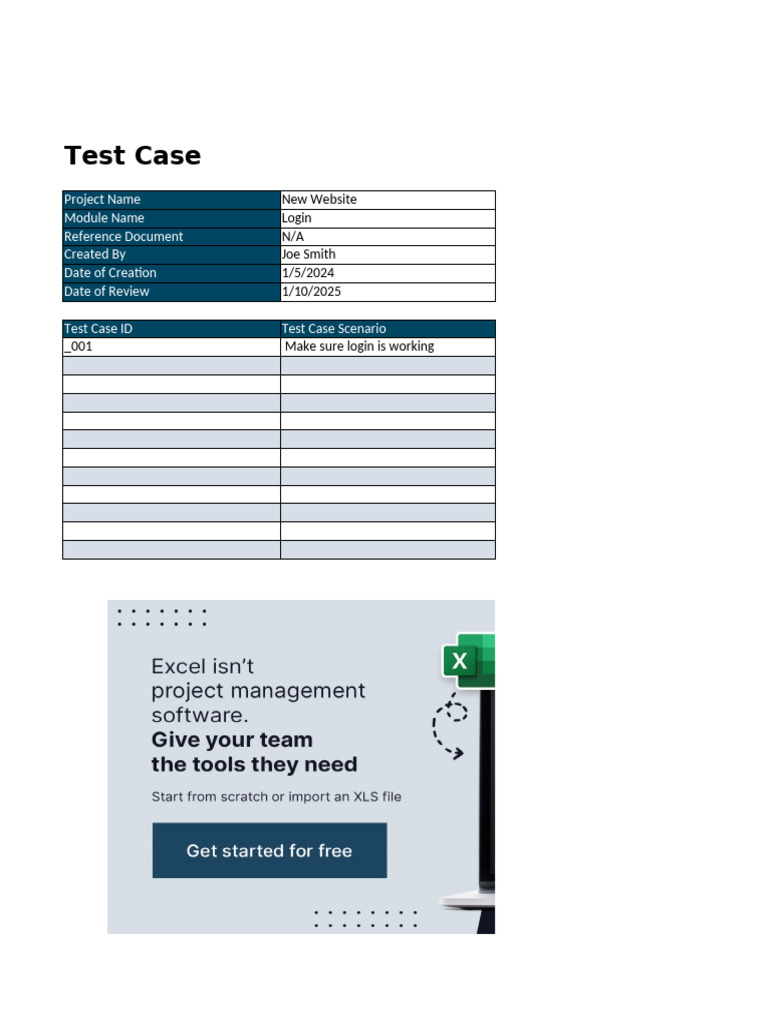 Test_Case_Template_Excel_ProjectManager_WLNK-FD | PDF