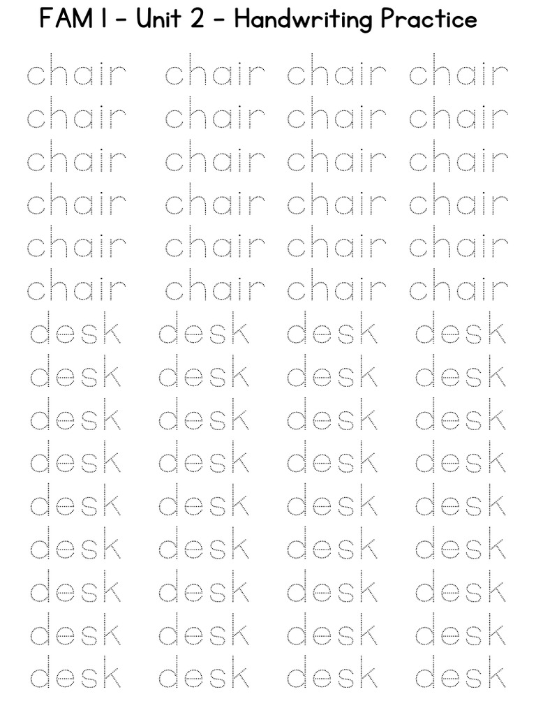 FAM 1 - Handwriting Practice - Unit 2 | PDF