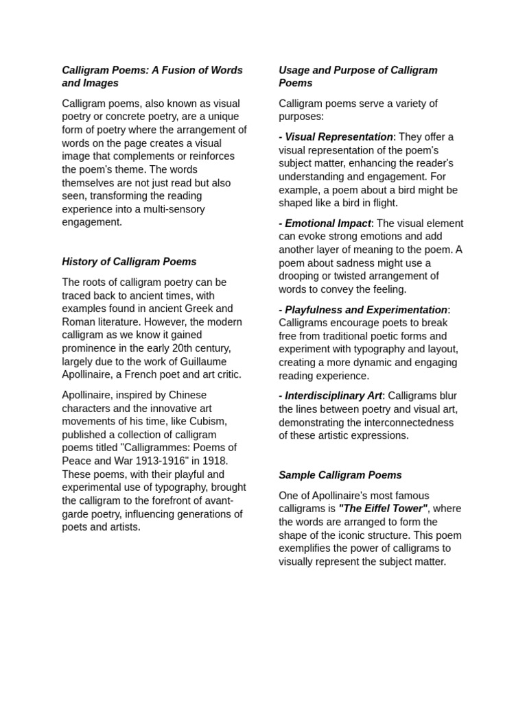 Calligram Poem | PDF | Poetry | Liberal Arts Education